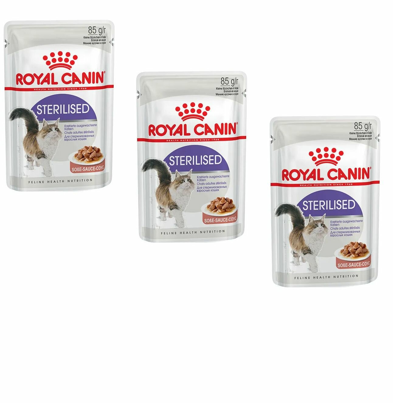 Royal Canin STERILISED пауч влажный корм мелкие кусочки в соусе для стерилизованных кошек, 85 гр, 3 уп