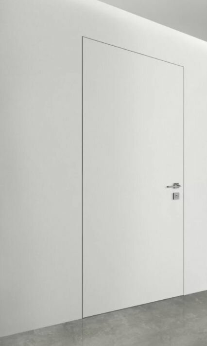 Скрытая дверь INVISIBLE под покраску 900х2000 кромка алюм, в комплекте: полотно, коробка, петли AGB, магн. Замок.