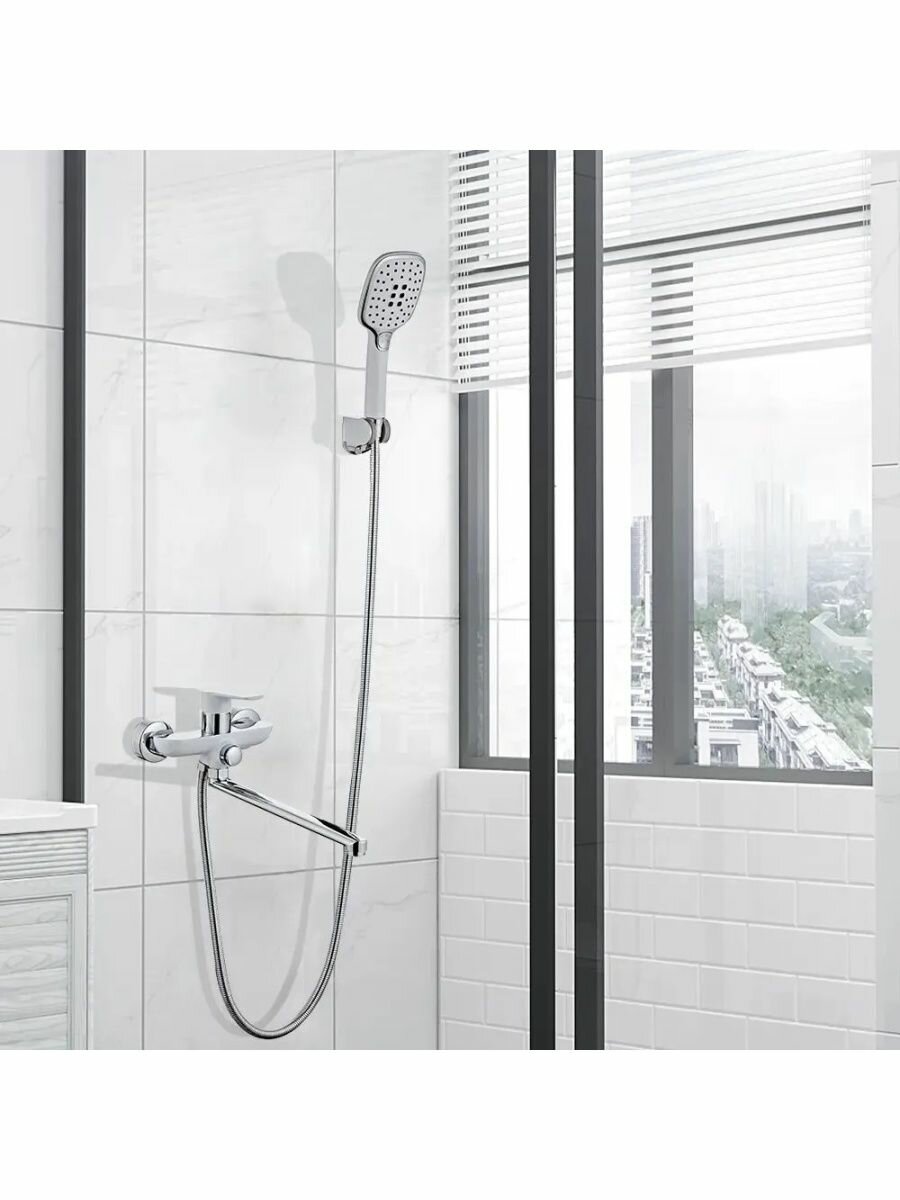 Смеситель Hansen HL22037-F, для ванны, белый/хром, латунь/сталь — фото 1
