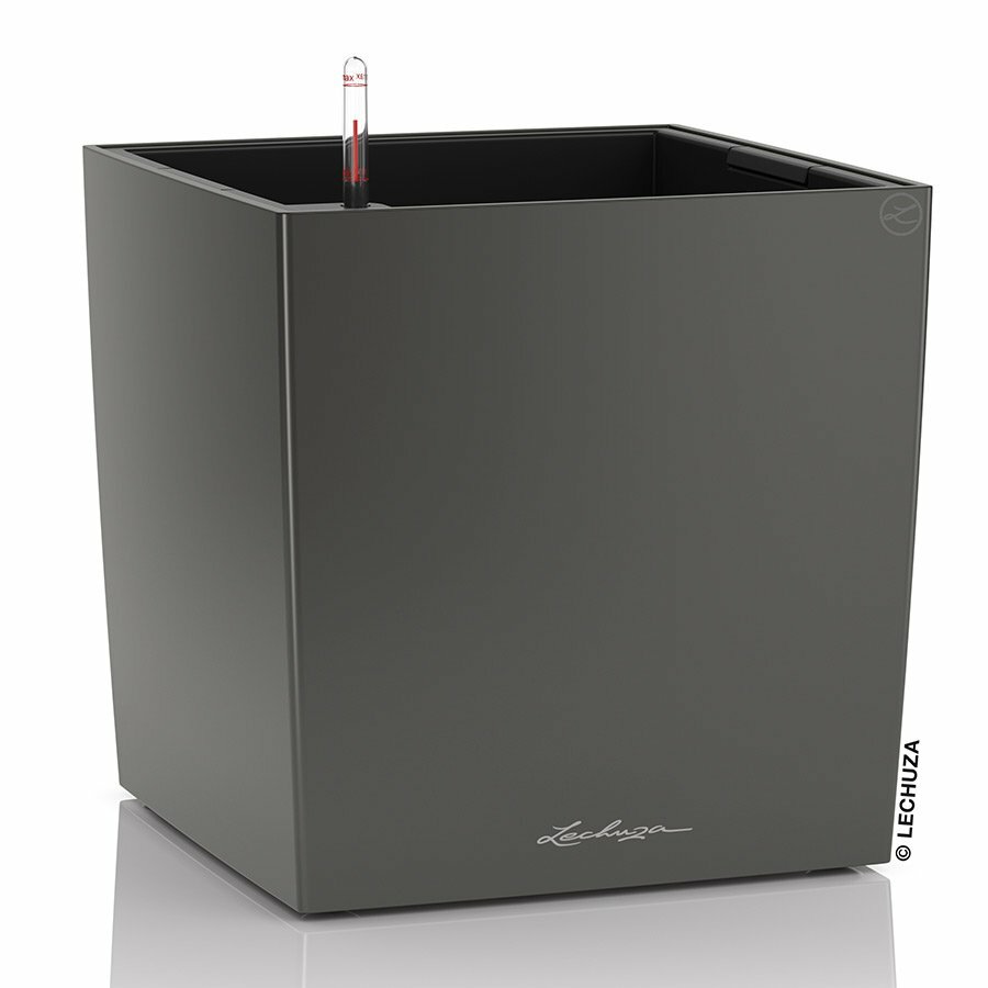 Кашпо Lechuza "Cube", с автополивом, антрацитовое, 39 см x 36 см x 40 см