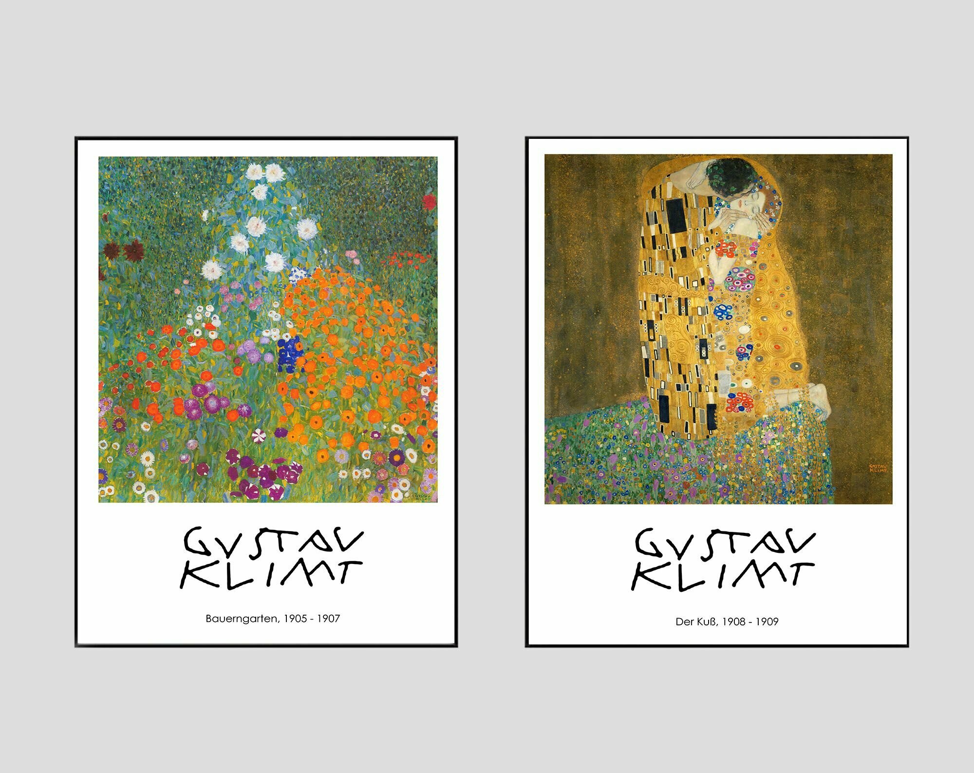 Набор интерьерных постеров - картины Густав Климт "Поцелуй" 2 шт А3 без рамы. 2 винтажных плаката в стиле арт нуво Gustav Klimt для интерьера и в подарок