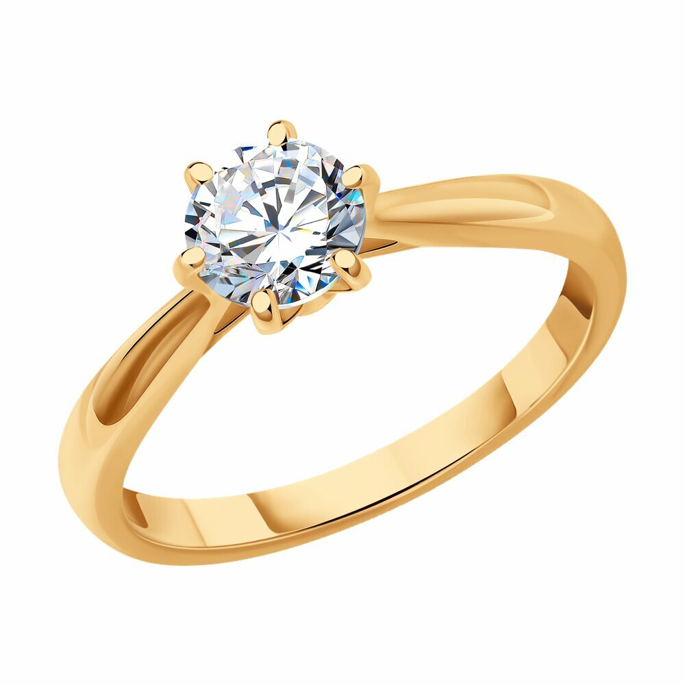 Кольцо помолвочное, красное золото, 585 проба, бриллиант выращенный