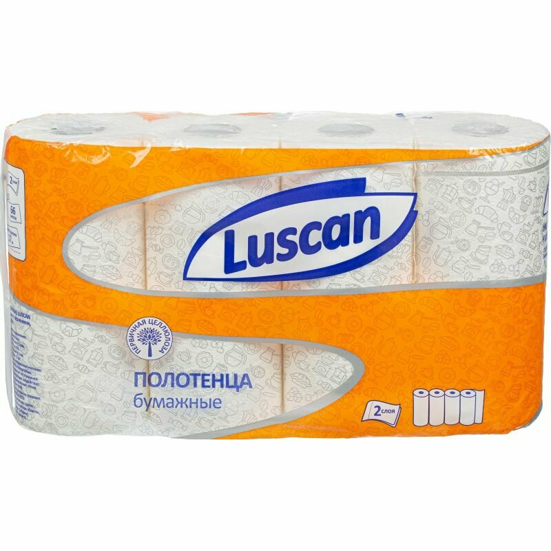 Luscan Полотенца бумажные Белая, 2 слоя, с тиснением, 4 рулона