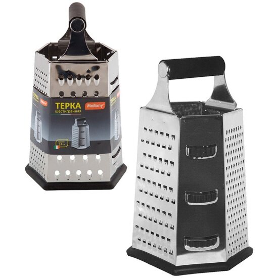 Терка Mallony шестигранная GR-004-9 прорезиненная ручка, высота: 23см (пластик, нерж. сталь)