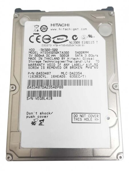 Жесткий диск Hitachi HTS545050KTA300 500Gb 5400 SATAII 2.5" HDD
