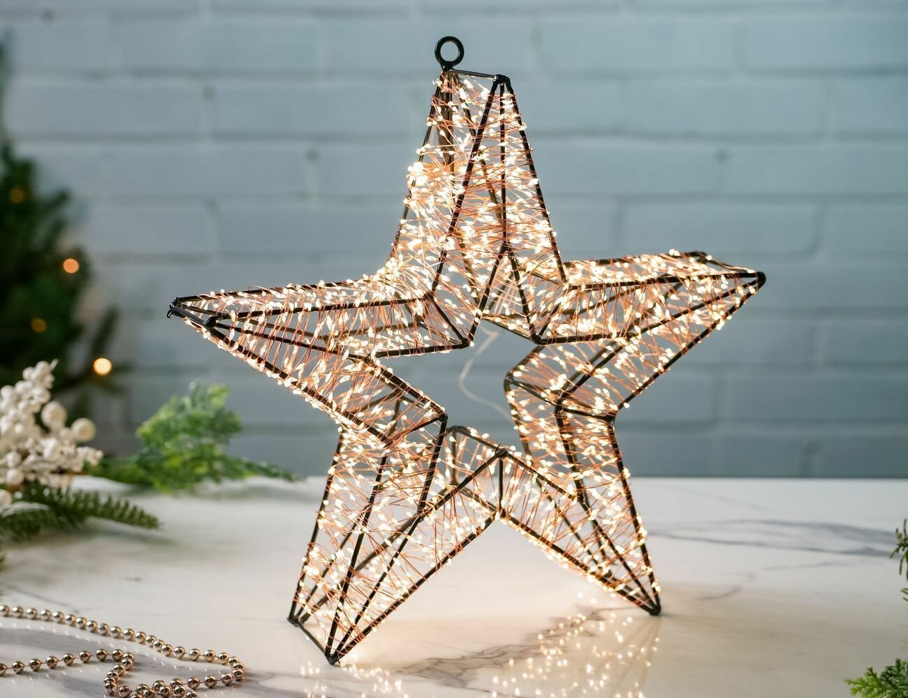 Светящееся украшение - звезда, 1500 тёплых белых micro LED-огней, 38 см, таймер, уличная, Kaemingk