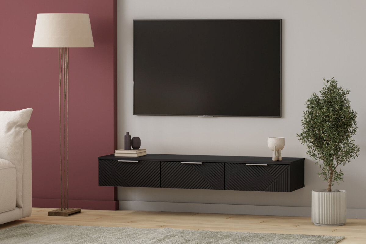 ТВ-тумба Салерно NEW 3 (МДФ) 23006 Софт Черный агат Черный 0190 PE NEW 148x42x220 см, GOODFORM