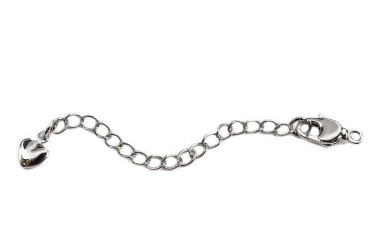 Удлинитель цепи с карабином Сердце, длина 6,5см, звено 3,5х2,5мм, латунь, родий, 27-198, 1шт