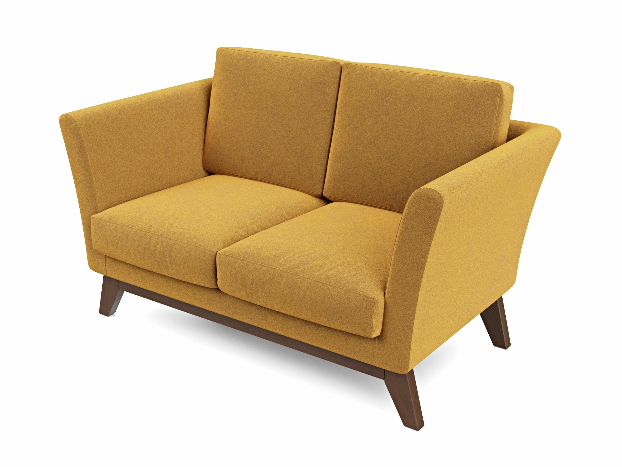 Мини диван Arsko Див-М желтый/орех, велюр массив дерева, кухонный, офисный, для кафе и бара, на ножках, скандинавский лофт