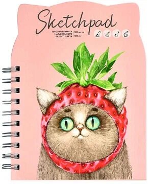 Скетчпад 100 л, двусторонняя кашировка на гребне, картон переплётный 1,75 мм, белый офсет, фигурная вырубка