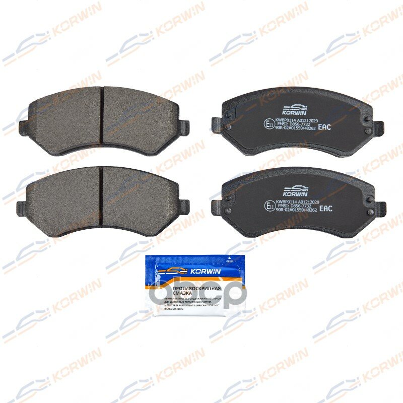 Колодки тормозные перед. Chrysler Voyager IV -08/Caravan/Jeep Cherokee (KJ) -08 KORWIN арт. KWBP0114