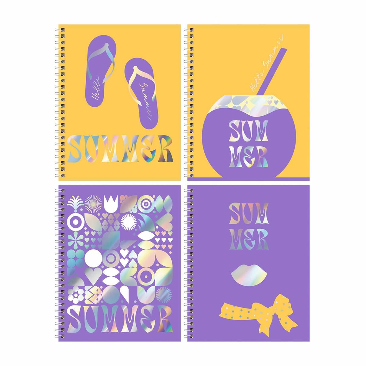 12 шт. Тетрадь 48л, А5, линия на гребне BG "Summer", тиснение голографической фольгой