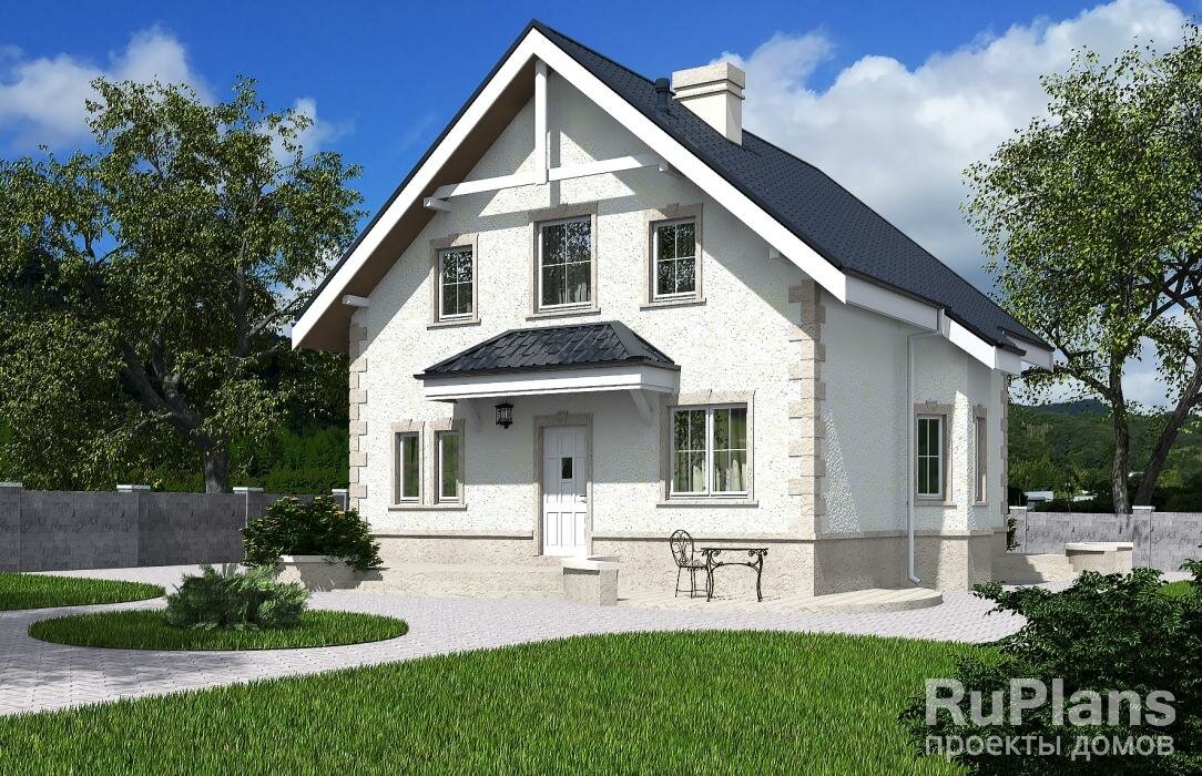 Проект одноэтажного жилого дома с мансардой, террасой и балконом (138 м2, 10м x 10м) Rg5524