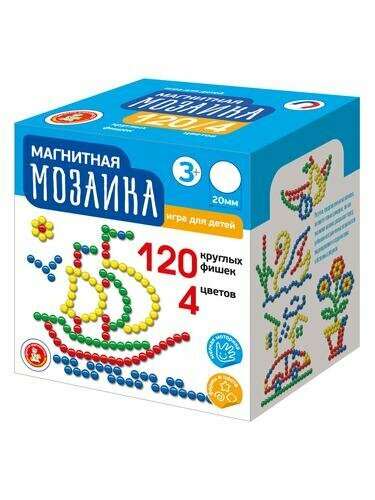 Мозаика 120 дет. Магнитная (d=20мм, 4 цвета, в коробке, от 3 лет) 02414, (ООО "Десятое королевство"