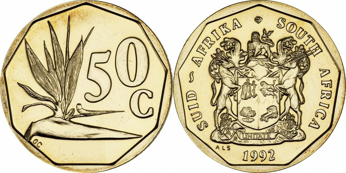 ЮАР 50 центов, 1990-1995 SOUTH AFRICA SUID-AFRIKA XF