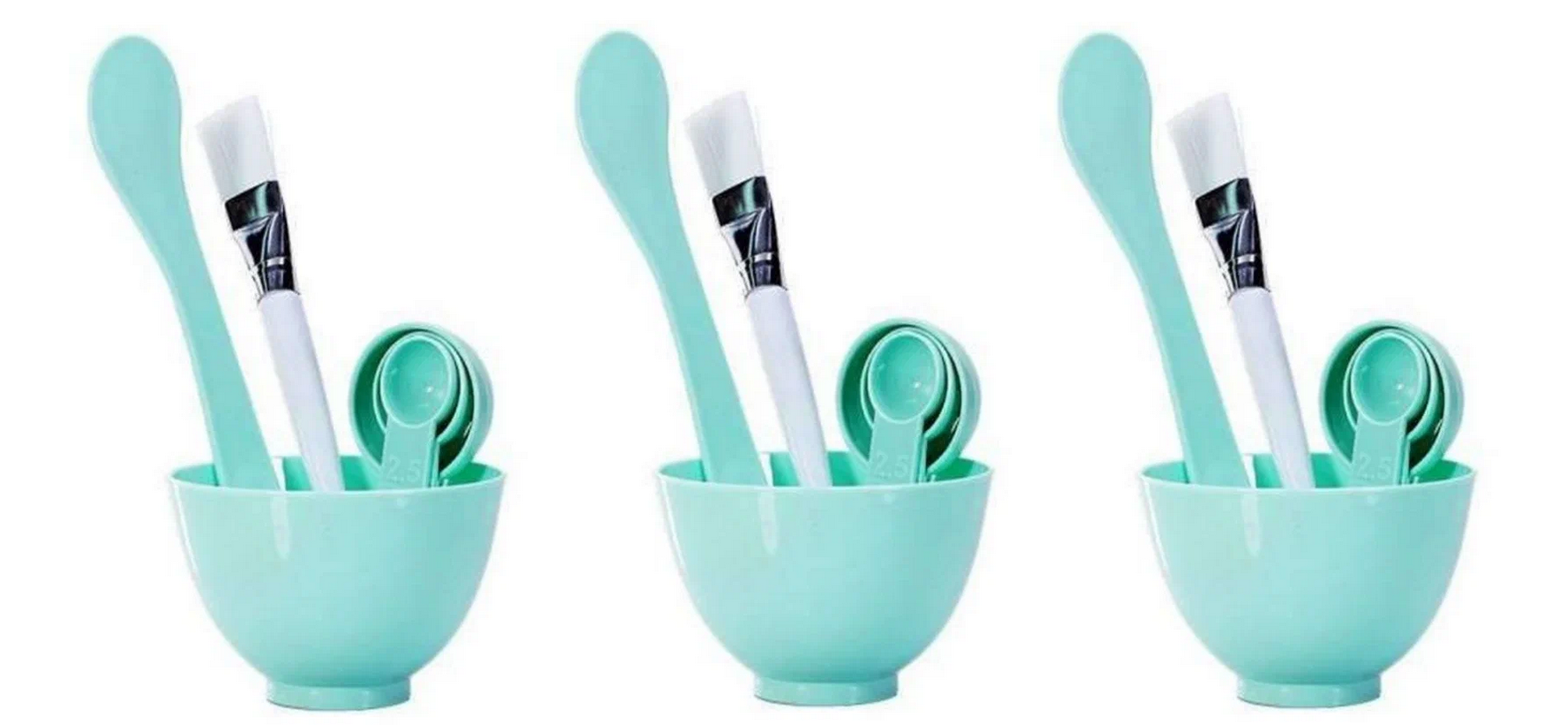 Набор для приготовления масок Nail Art 6 предметов, бирюзовый - 3 штуки