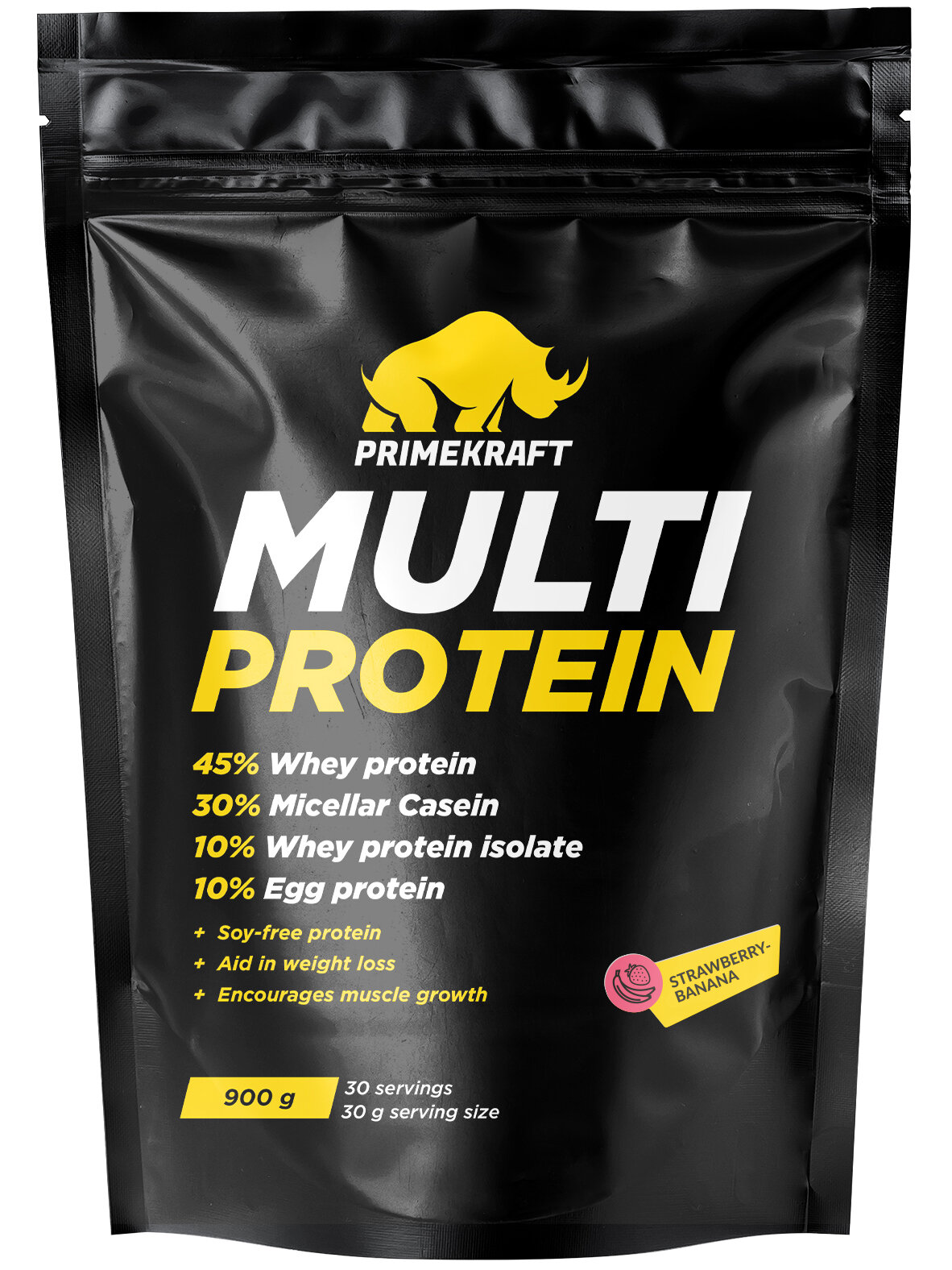 Мультикомпонентный протеин Prime Kraft Multi Protein - 900 г, клубника-банан