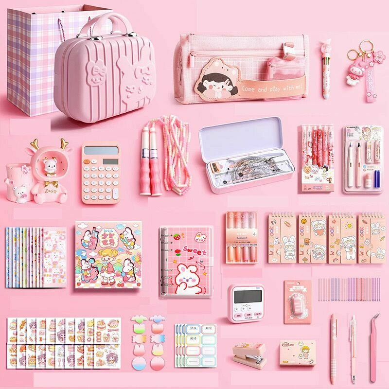 Подарочный бокс в чемодане, канцелярский набор в школу для девочек