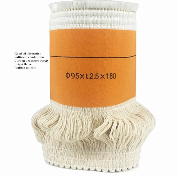 Фитиль для печи стекловолокно + хлопок 65/75/85/95/120 мм 95xt2.5x180mm