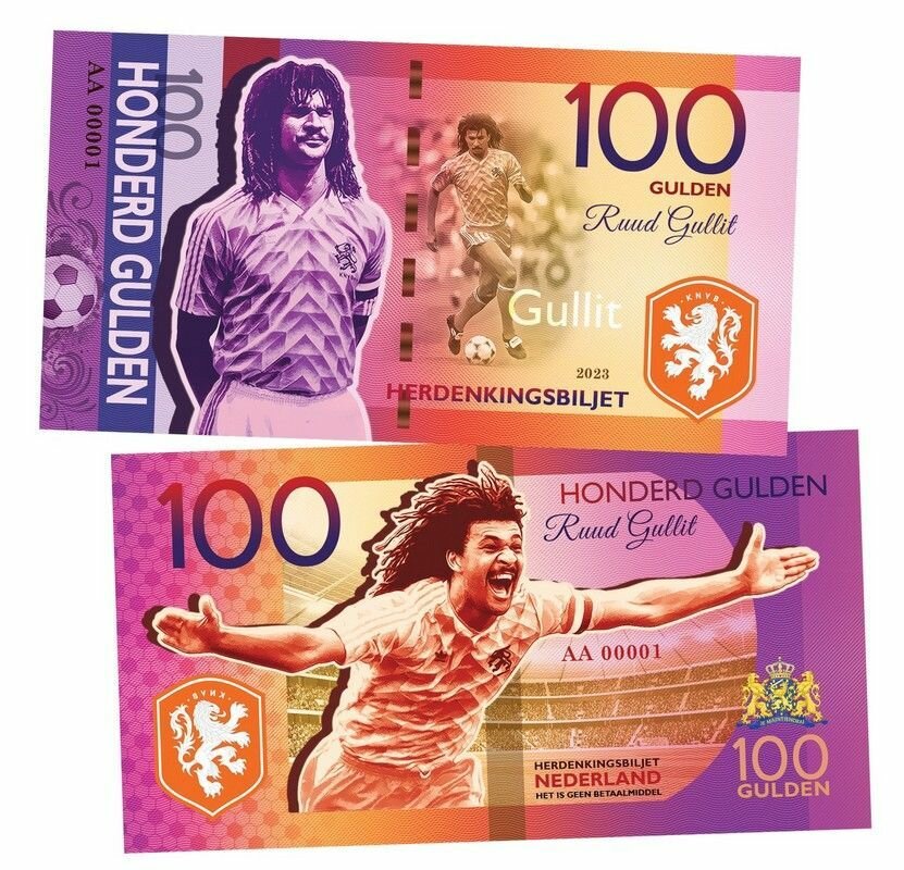 100 гульденов Нидерланды. Рууд Гуллит (Gullit). Памятная банкнота. UNC