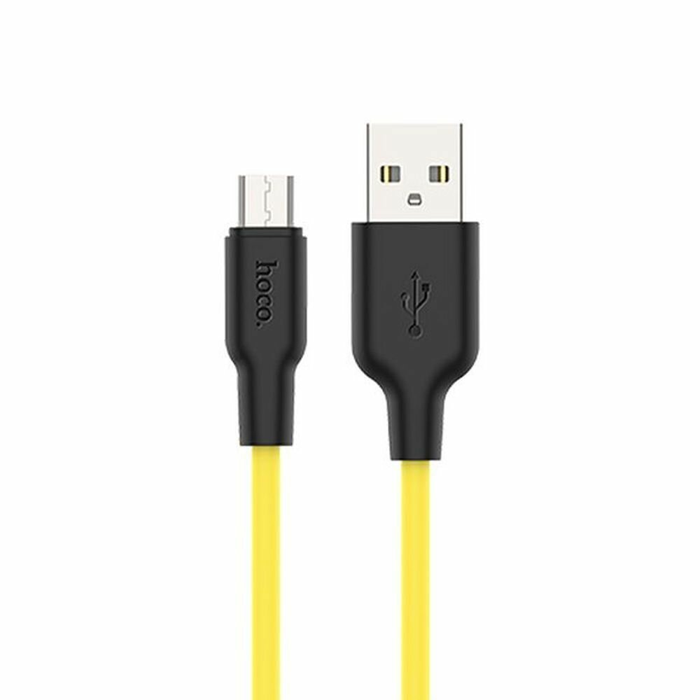 USB кабель HOCO X21 Plus Silicone MicroUSB, 2.4А, 1м, силикон (желтый/черный)