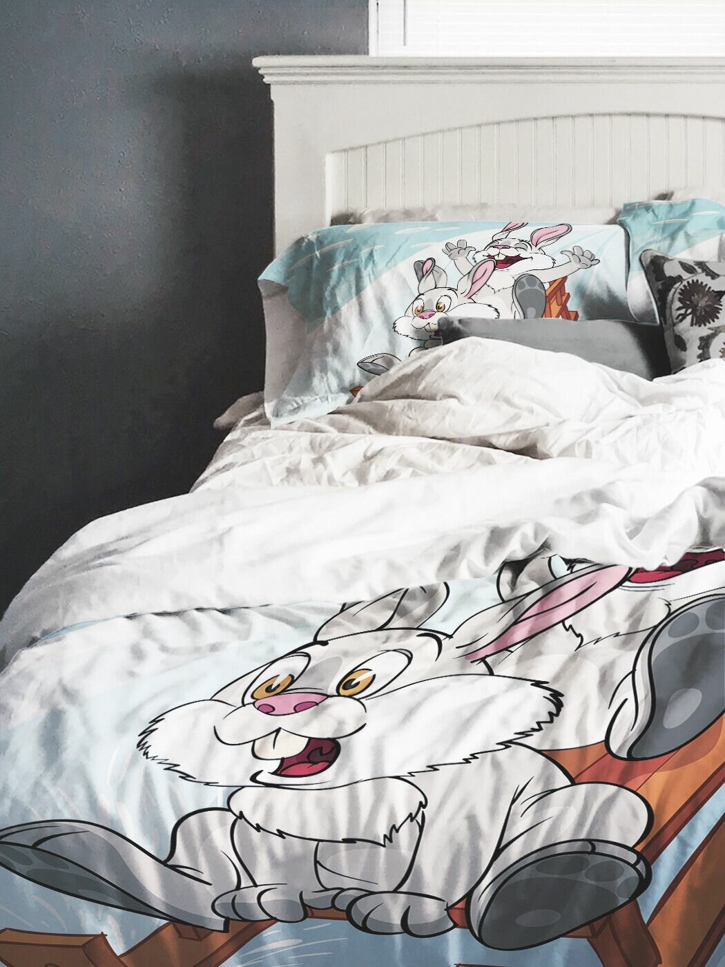 Постельное белье 1,5-спальный комплект Ambesonne "Кролики на санках", пододеяльник 160x220 см, наволочки 50х70 см