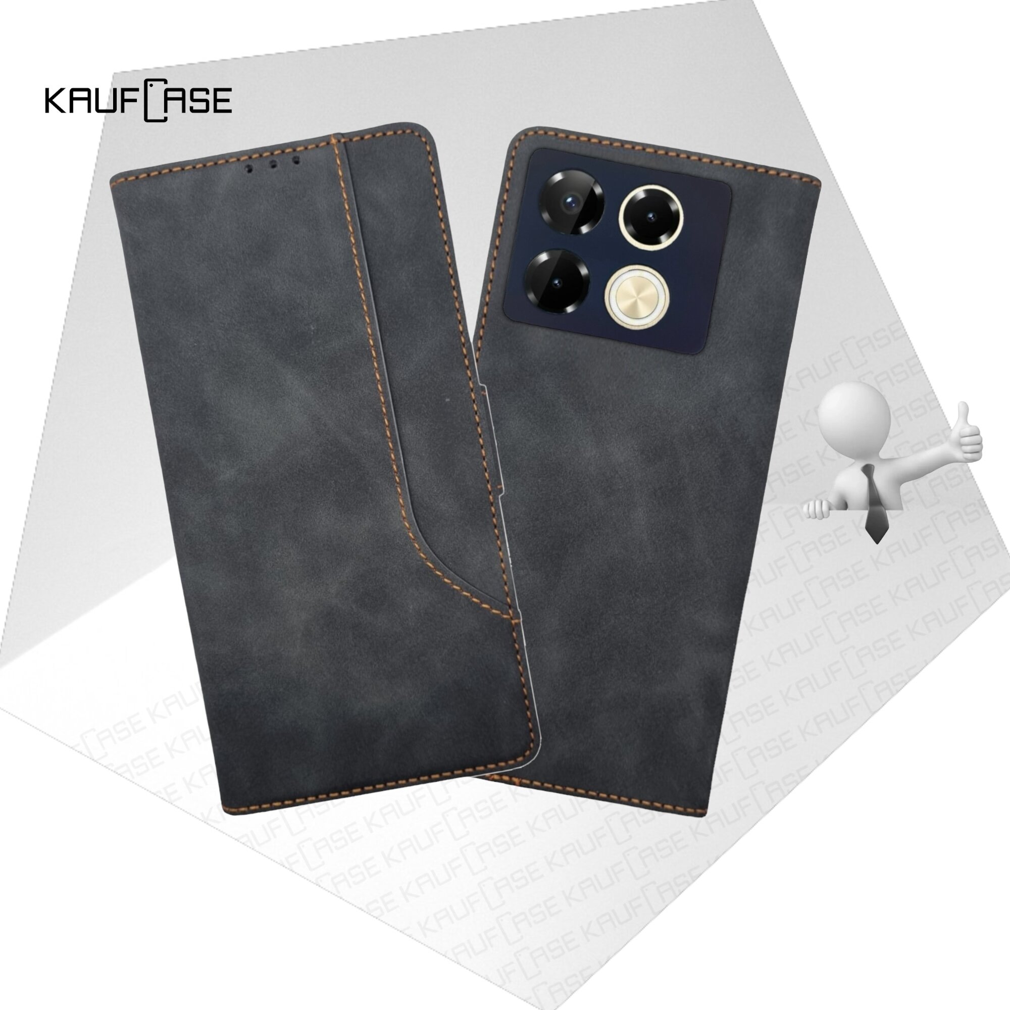 Чехол книжка с карманом кошельком для вашего смартфона Infinix Note 40 Pro+ (6.78"), черный. Матовая текстура под кожу, дополнительный карман на крышке чехла, отделения для карт и купюр