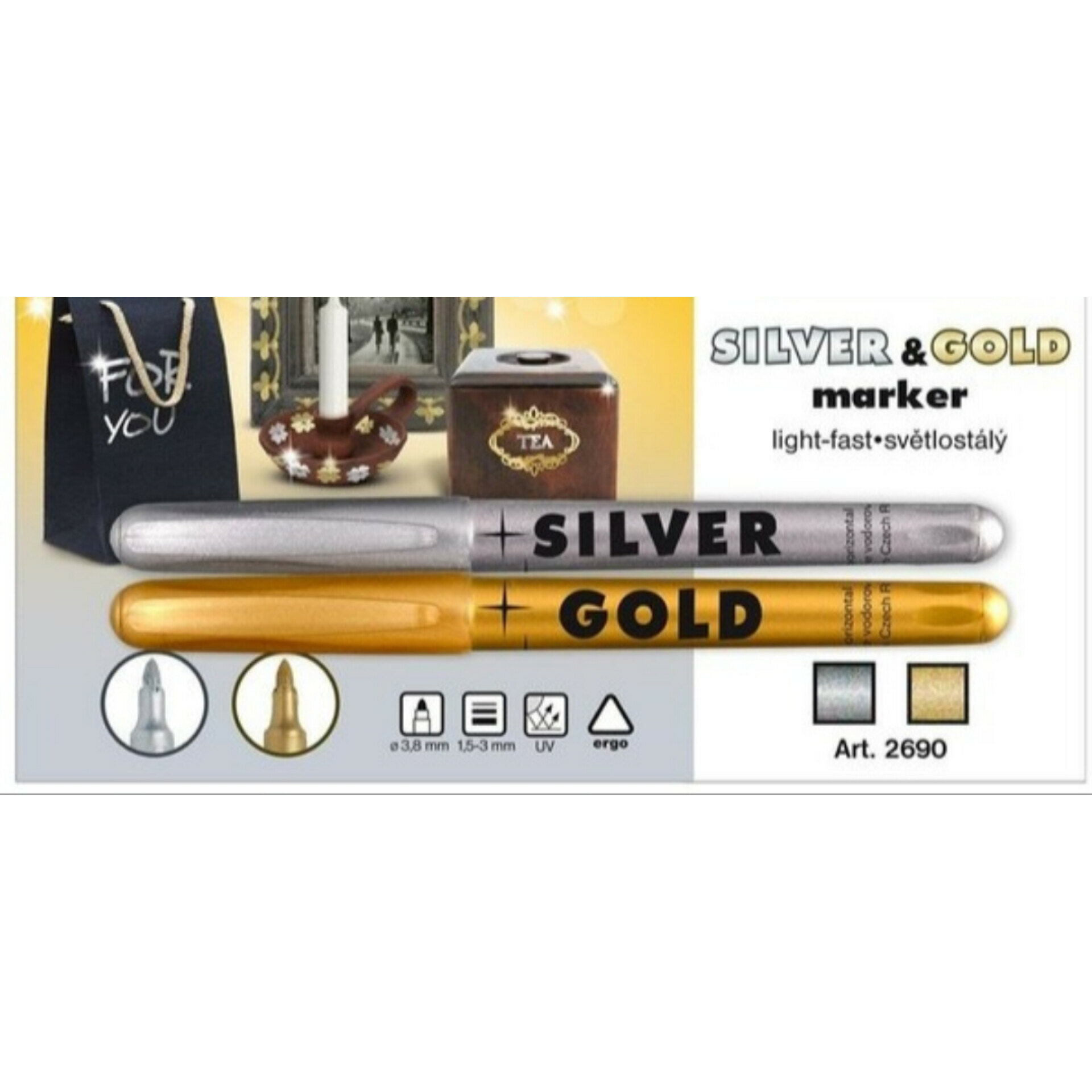 Набор маркеров для декорирования Centropen "2690" золото, серебро, 2шт, пулевидный, 1,5-3мм