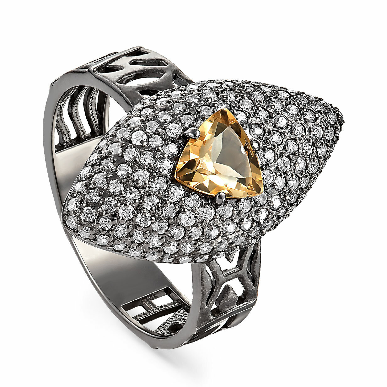 Кольцо тонкое, серебро, 925 проба, цитрин, фианит