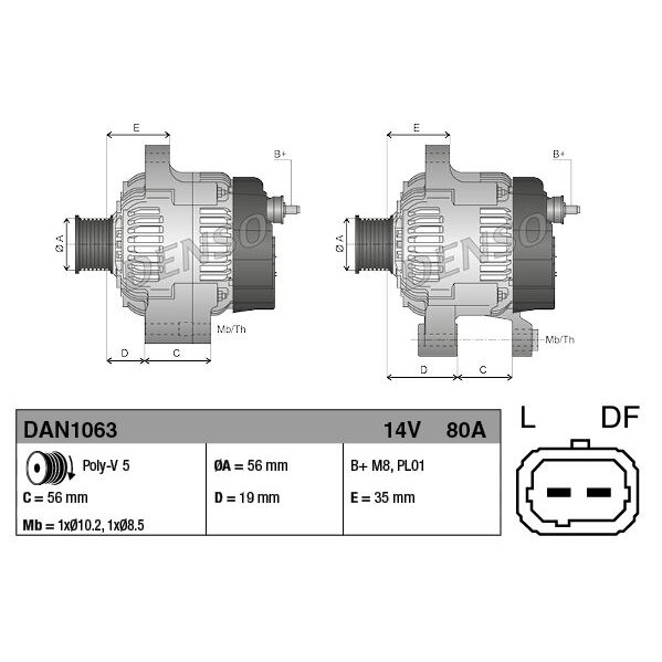 Генератор Citroen Berlingo 1.1-1.6 96-, Saxo, Peugeot 106, 306, Partner Denso арт. DAN1063 — фото 1