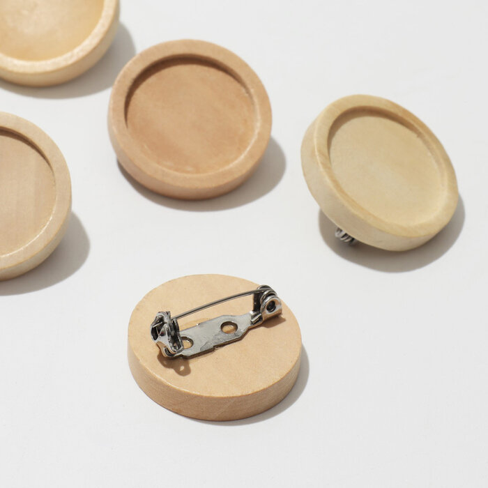 Основа для броши деревянная d=2.5 см, набор 5 шт, светло-коричневая