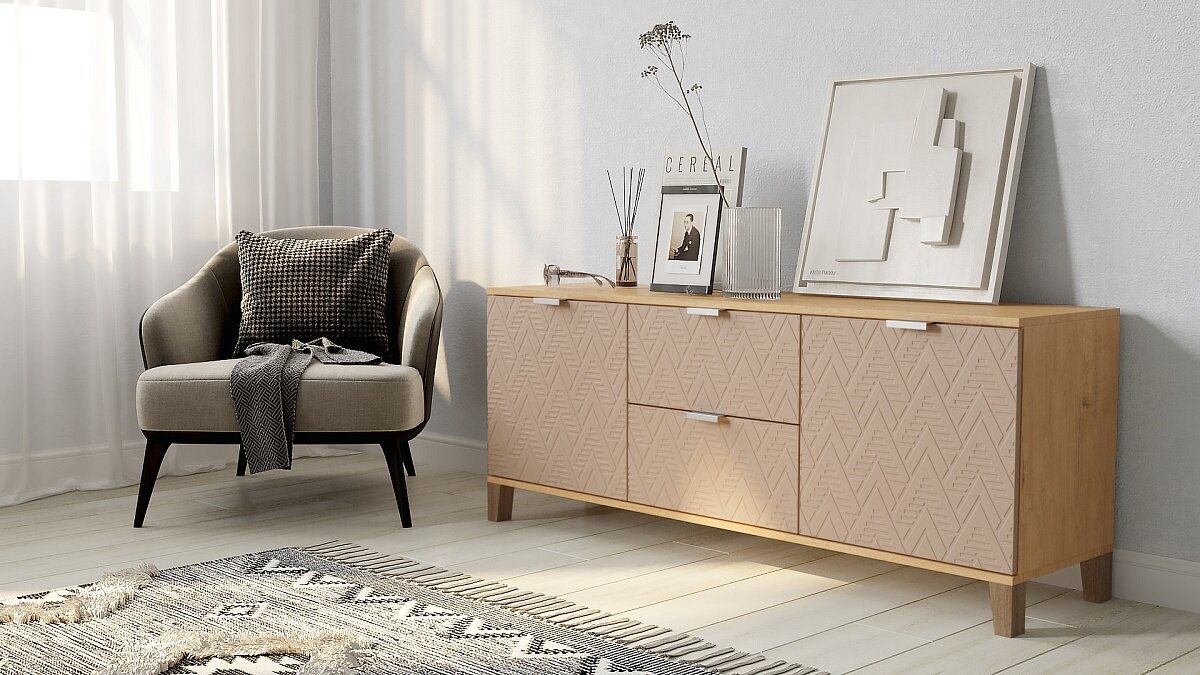 Комод МебельЛэнд24 Марвин Йорк - 1 Роза 150x40x60 двухдверный с 2 ящиками