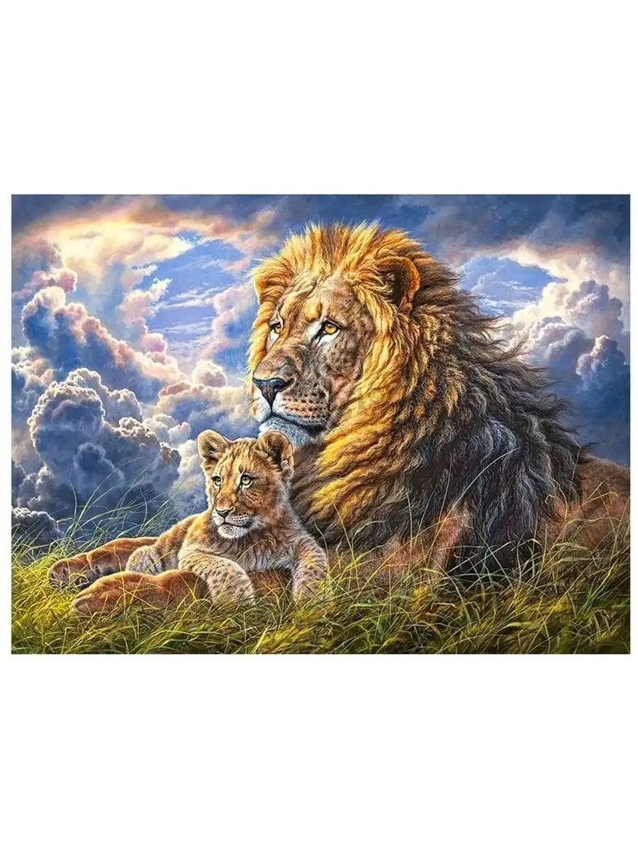 Алмазная мозаика "Лев с львенком"