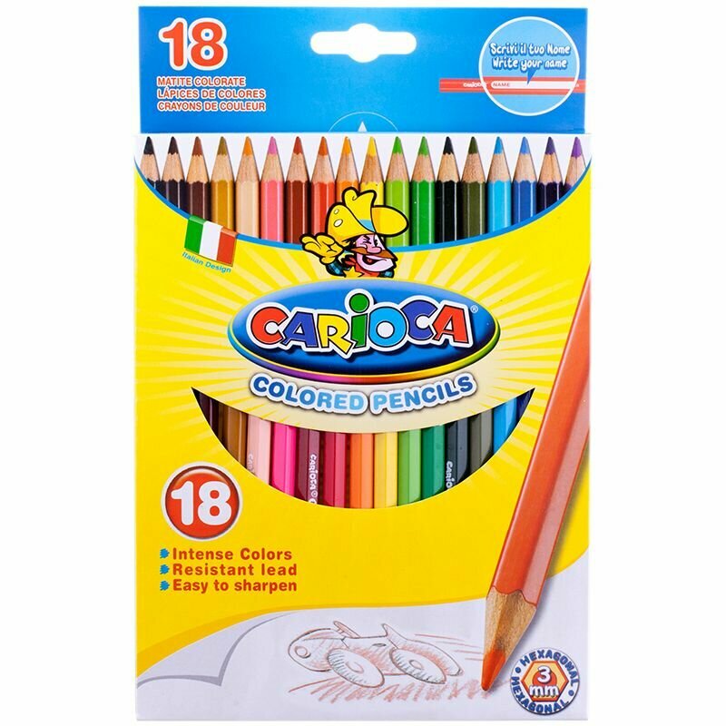 Карандаши 18 цв. CARIOCA заточен, картон, европодвес 41865