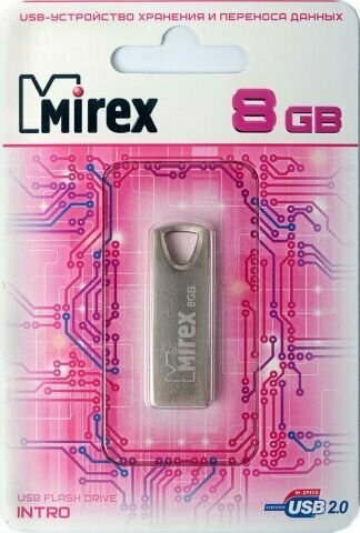 Флешка Mirex "INTRO", ударопрочный корпус, 8ГБ, USB 2.0, скорость чтения данных 19МБ/с