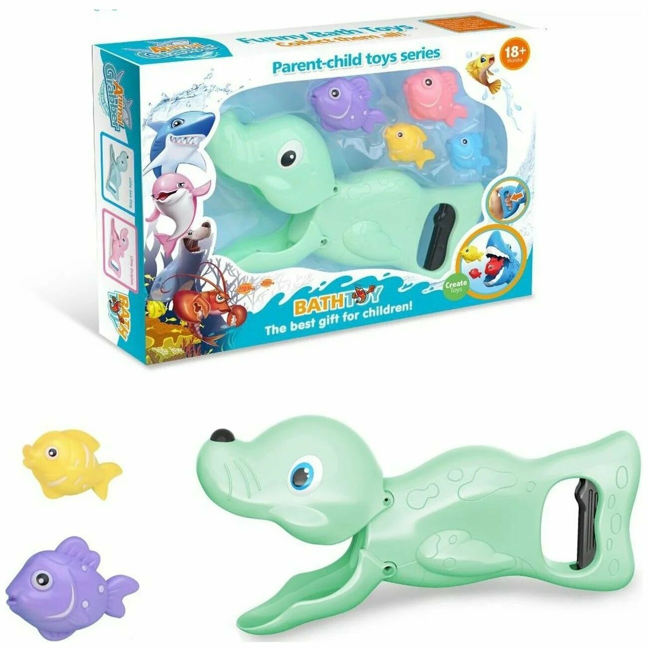 Игрушка для купания "Мятный морской лев с рыбками" в коробке