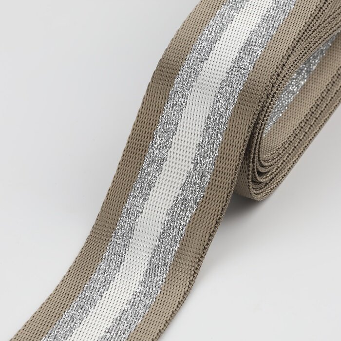 Стропа ременная «Полосы», 38 мм, 3±0.1 м, бежево-белая