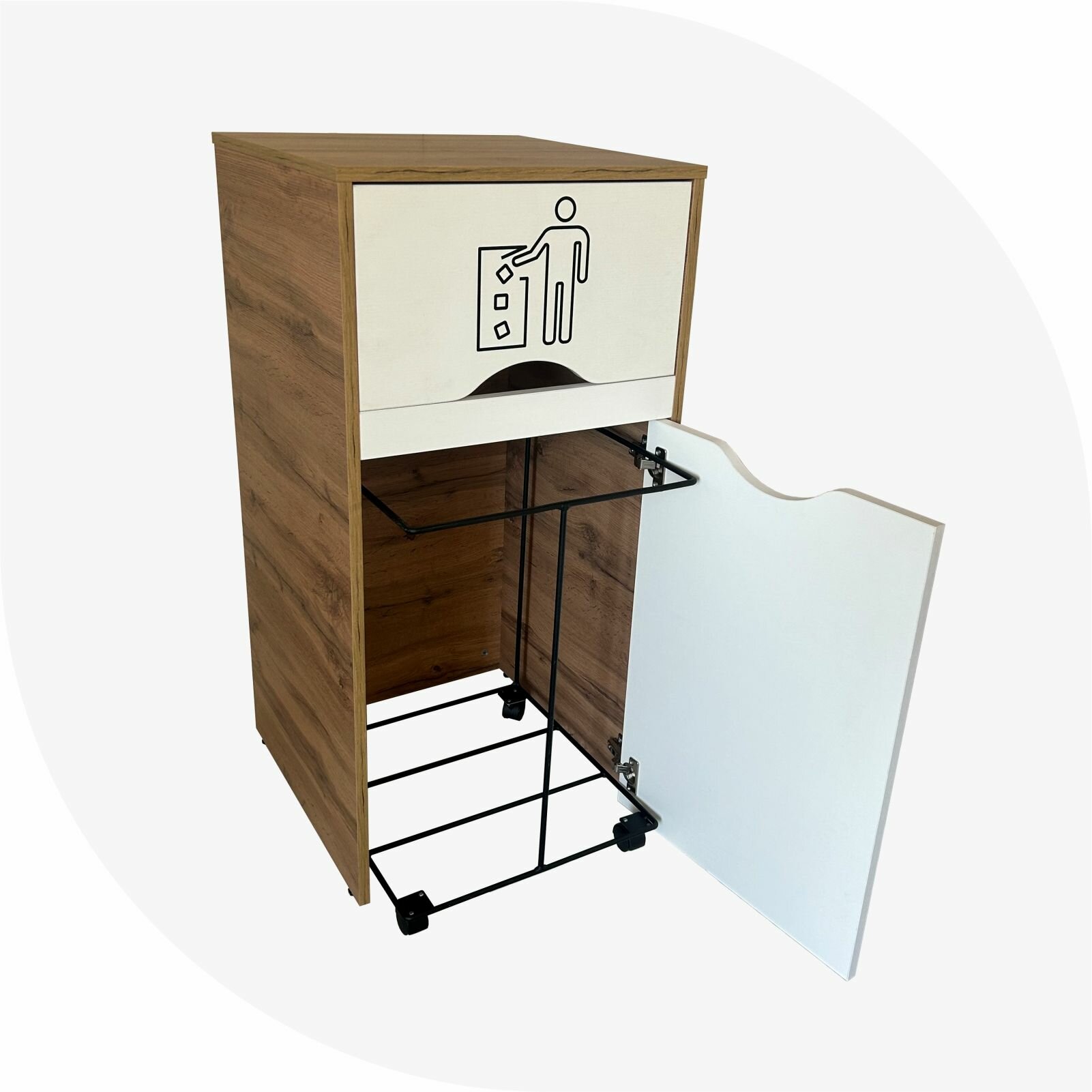 Мусорный бак для фудкорта/ Контейнер для мусора/ Урна для мусора 120 л, Белый дуб