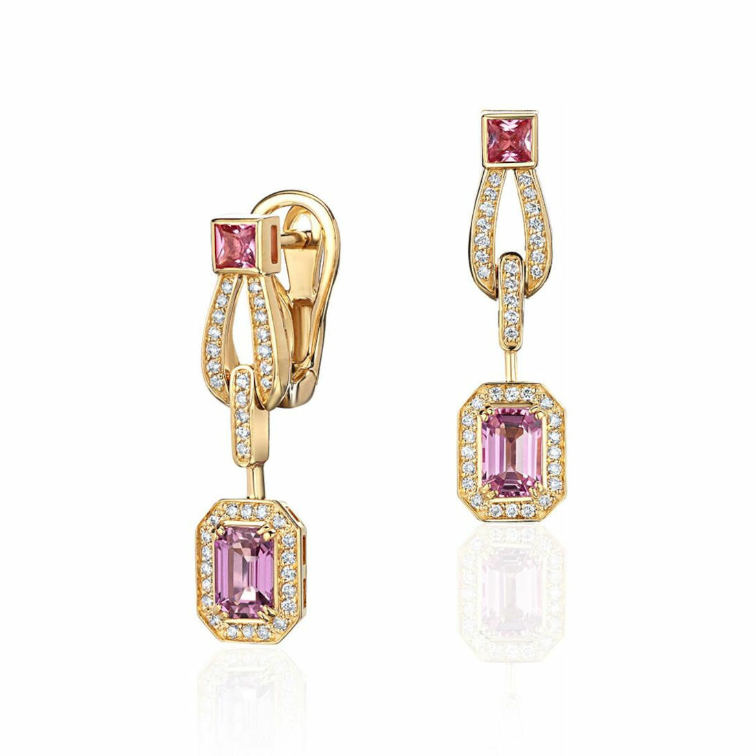 Серьги, желтое золото, 585 проба, сапфир, бриллиант