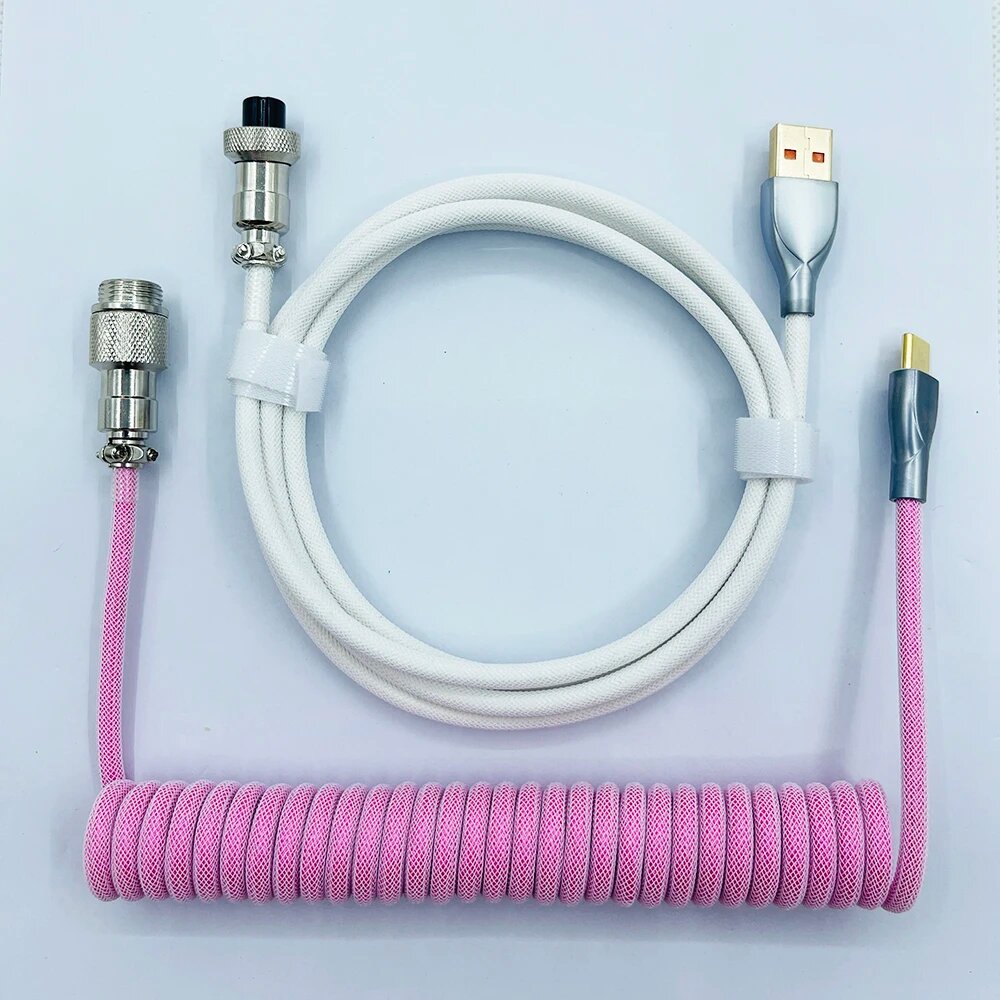 Спиральный кабель для клавиатуры Type-C на USB Pink White