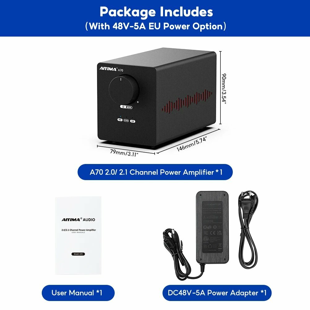 Aiyima A70 Усилитель звука 300 Вт With 48V 5A EU Plug