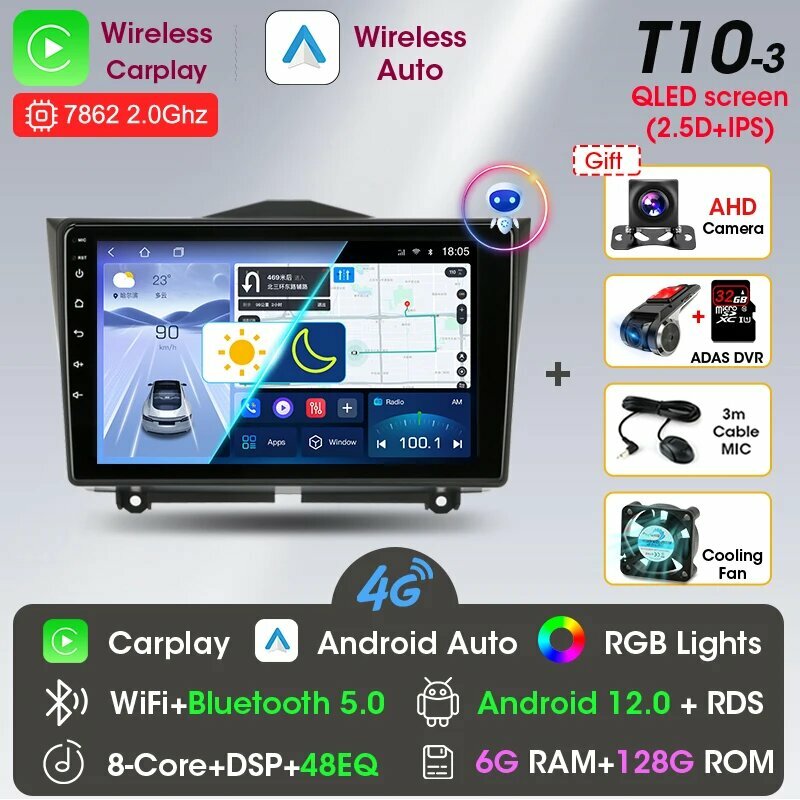 Srnubi 2 Din Android 12 Carplay Автомобильный радиоприемник для LADA BA3 Granta T10-3 Camera-64G DVR