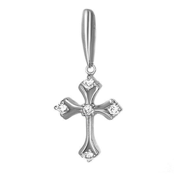 Крестик, серебро, 925 проба, родирование, фианит