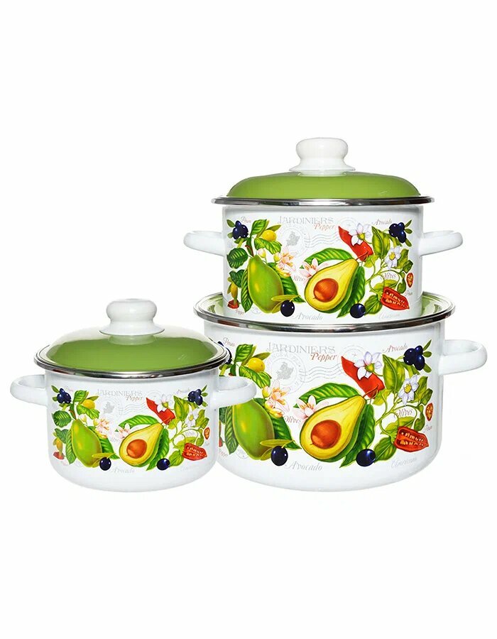 Набор кастрюль Авокадо, эмалированные, 2, 3 и 4 л