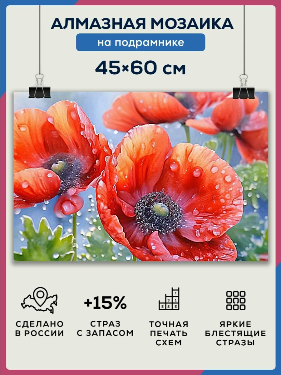 Алмазная мозаика 45x60 Маки цветы на подрамнике