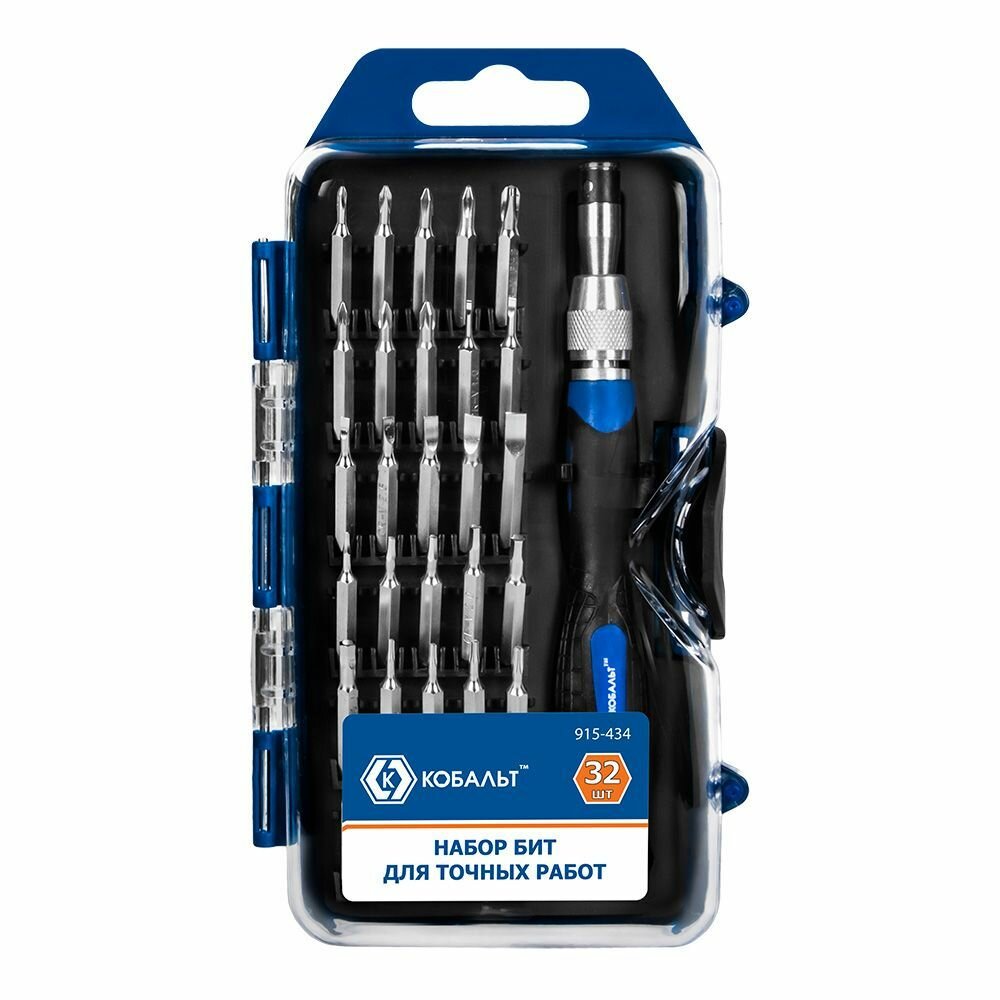 Набор бит с рукояткой кобальт 32 пр, CR-V (30 бит для точных работ + удл. + отв. рук-а)