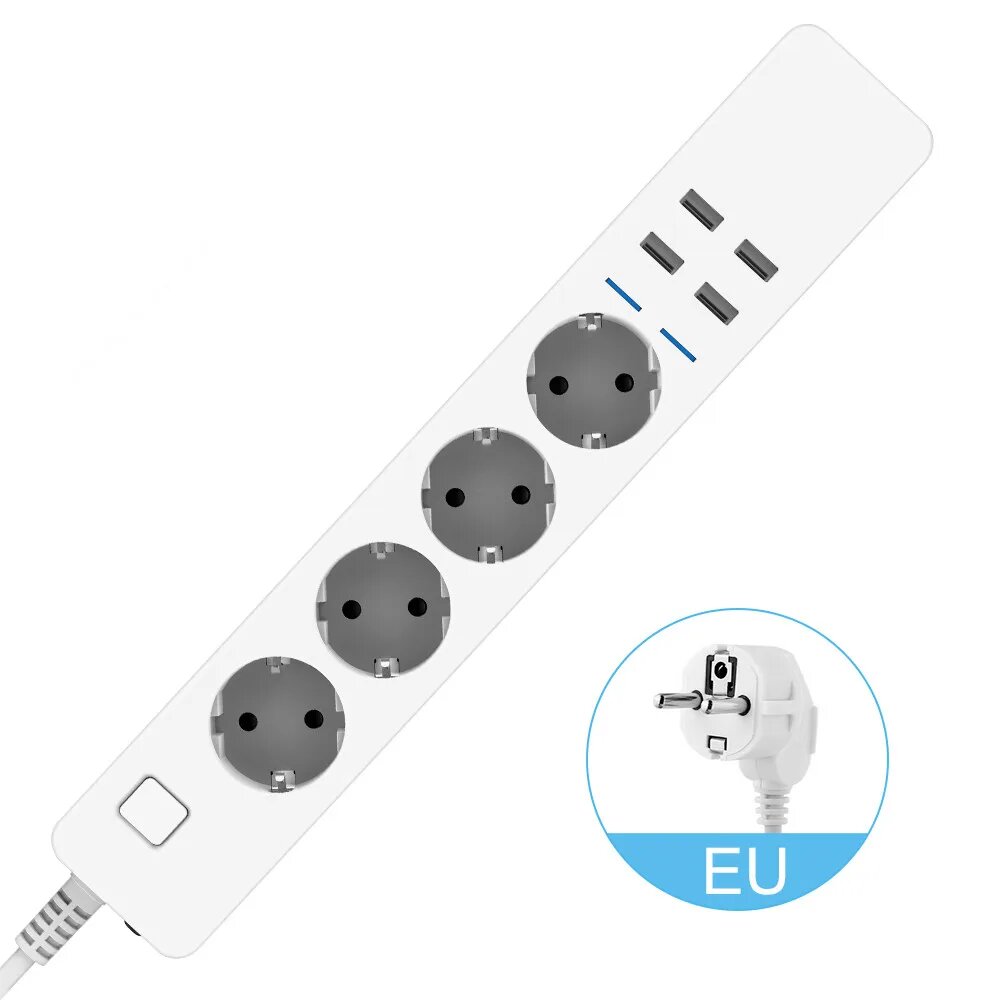 Удлинитель с 4 евророзетками, 4 USB, Wi-Fi, 1.8м, белый
