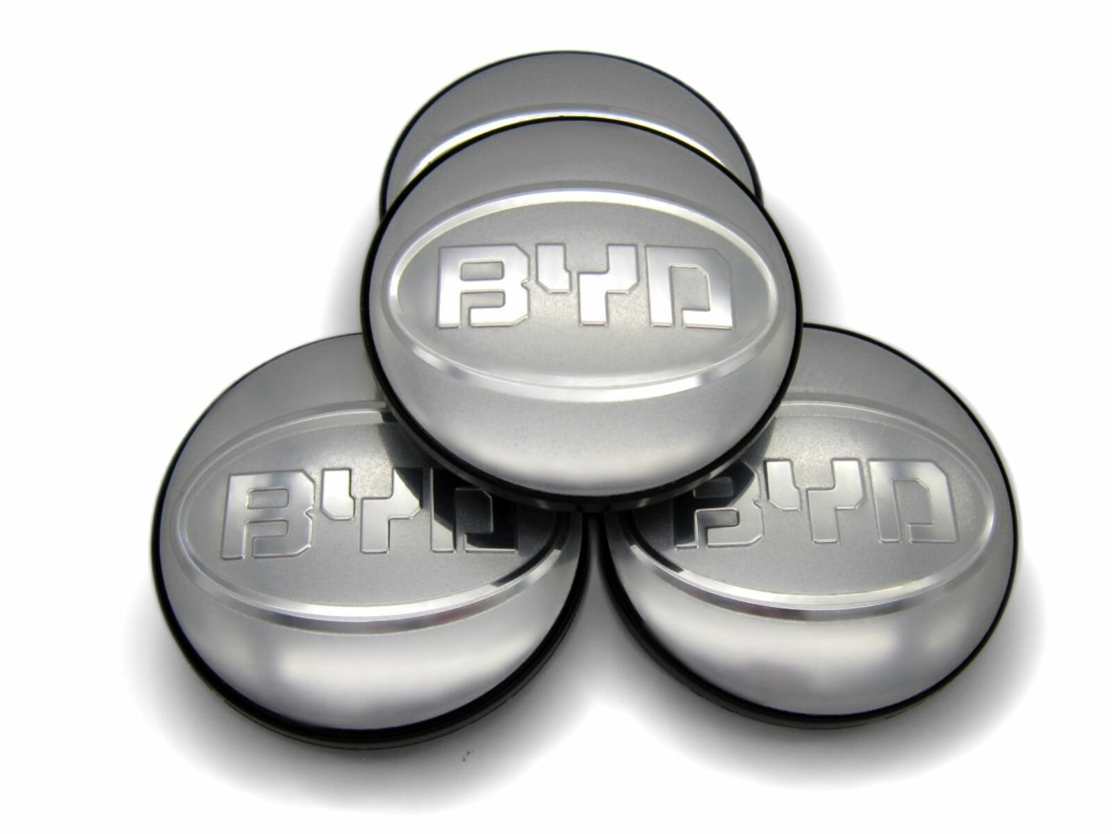 Колпачки, заглушки на литые диски КиК BYD silver 62/55/10, комплект 4 шт.