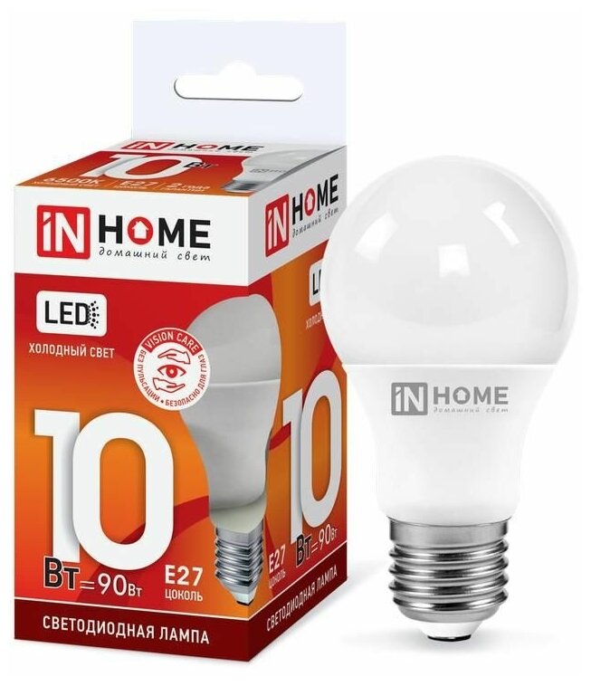 Лампа светодиодная LED-A60-VC 10Вт грушевидная 6500К холод. бел. E27 950лм 230В IN HOME 4690612020228