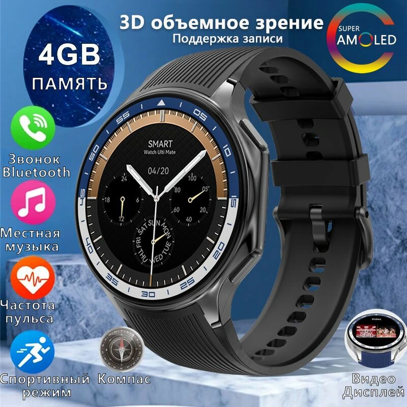 2024 Новые умные часы проигрыватель 3D AOD режим водонепроницаемые , смарт часы 4GB большой экран видео музыка беспроводная зарядка